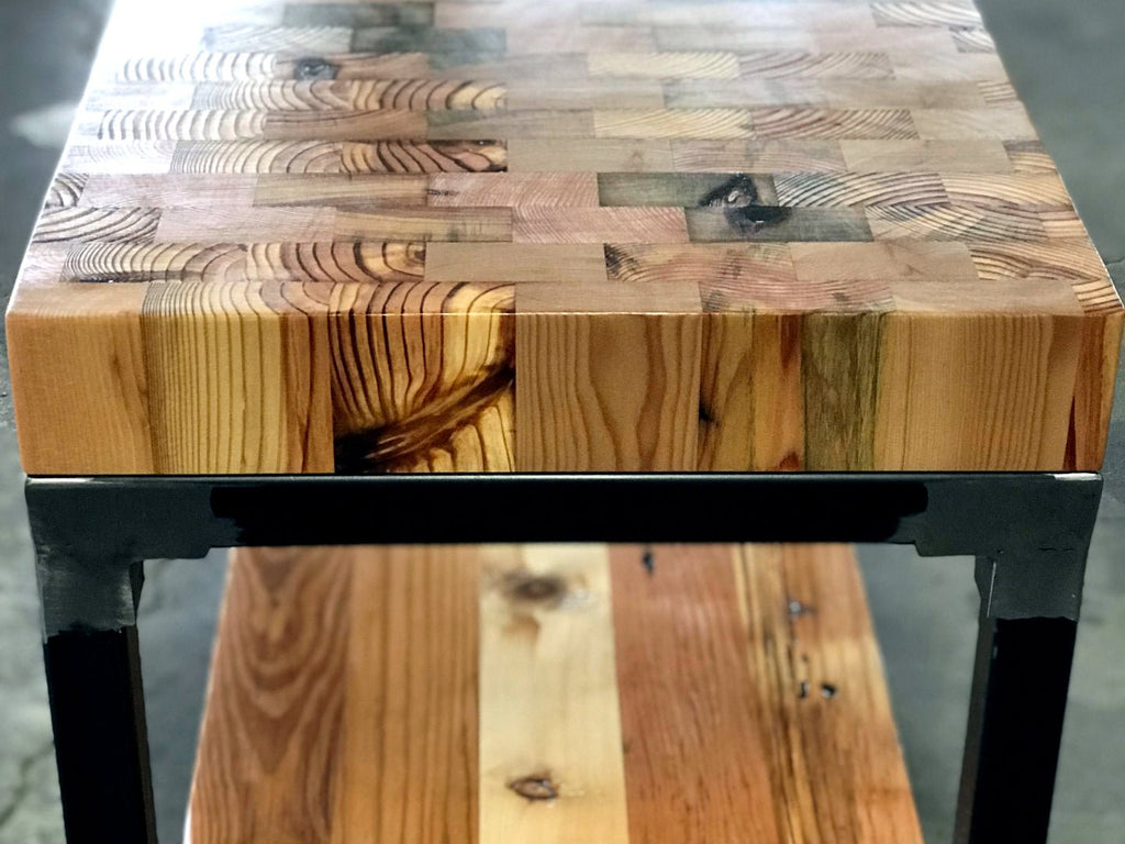 End Grain Butcher Block Reclaimed Wood End Table