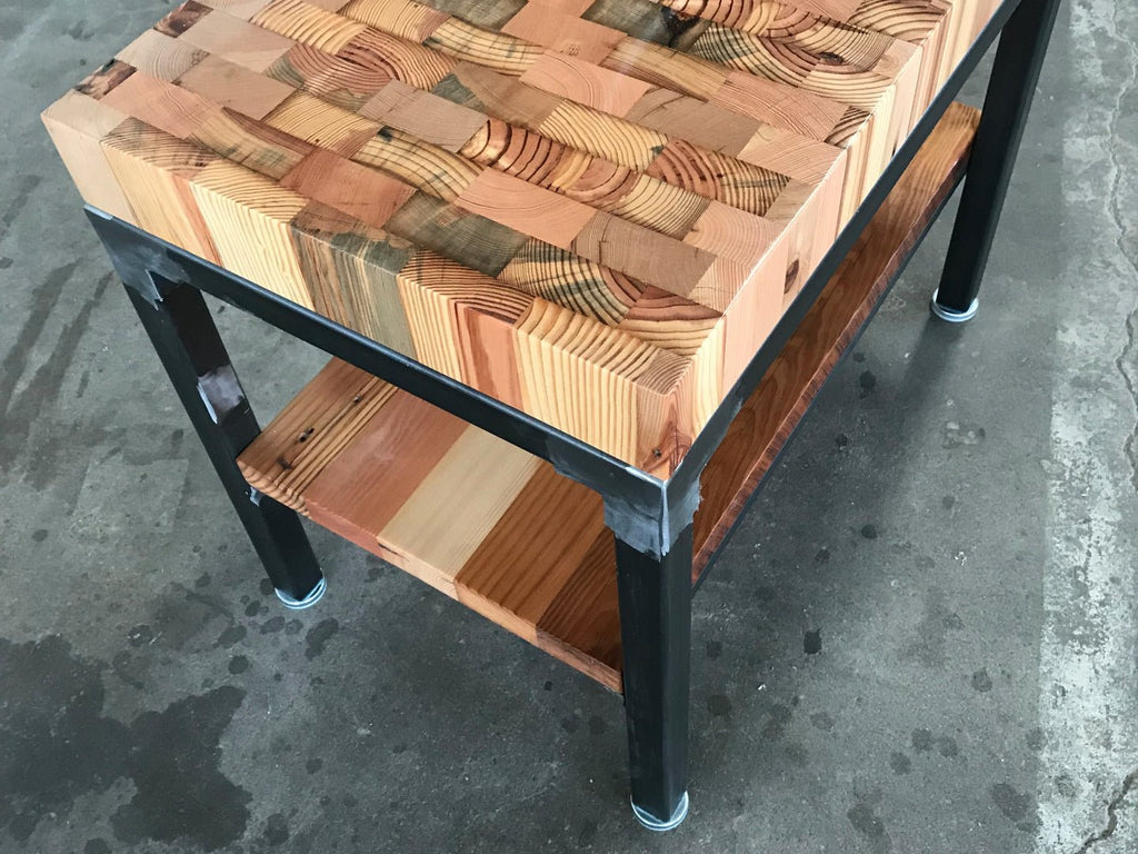 End Grain Butcher Block Reclaimed Wood End Table