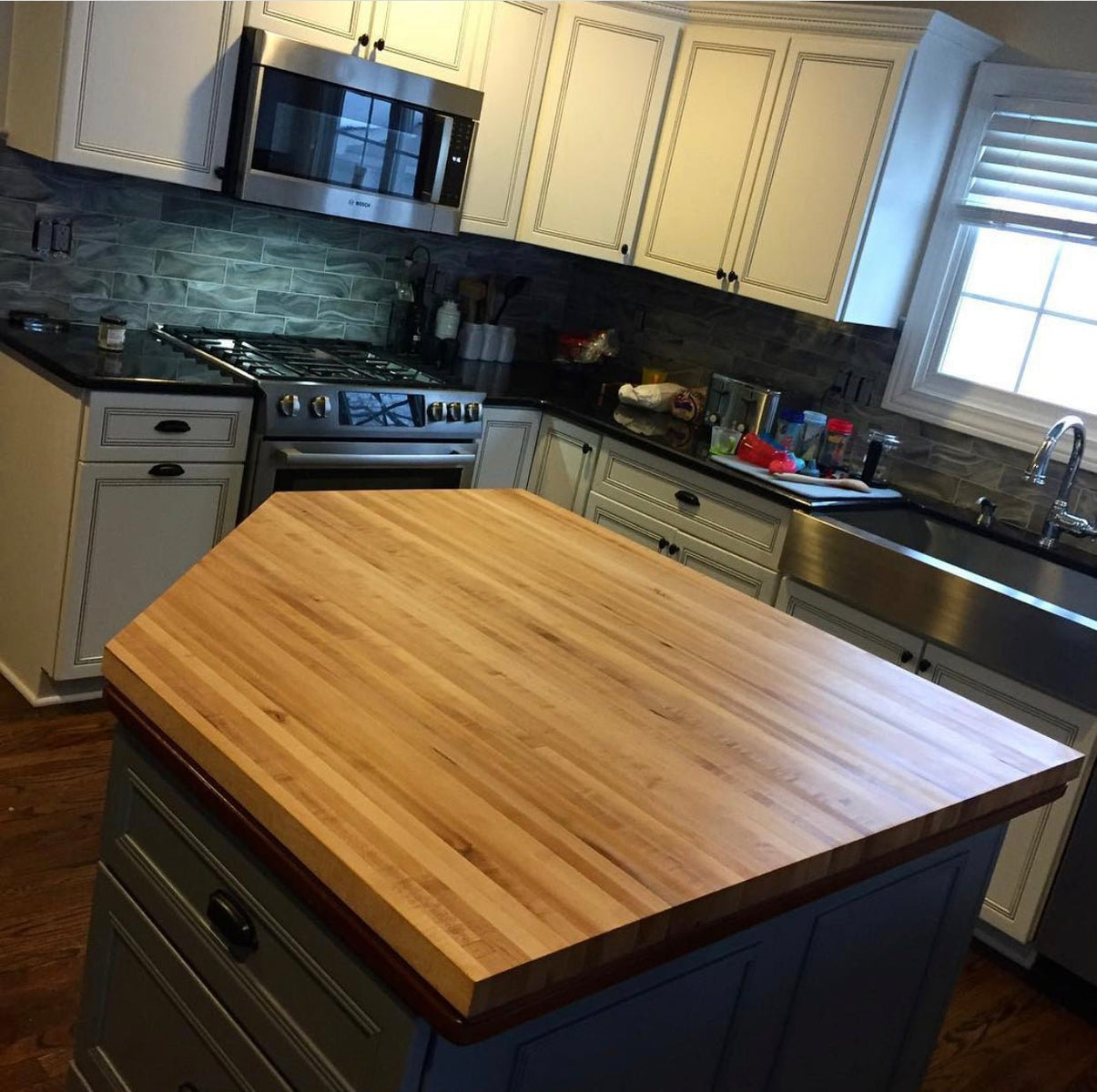 Reclaimed Maple Edge Grain Wood Butcher Block Island Countertop - WORKSHOP